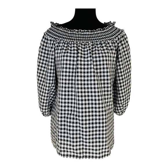 Max Studio | Tops | Max Studio Black White Buffalo Check Plaid Smocked ...